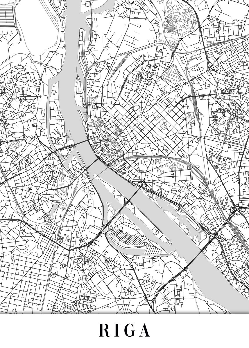 'Riga White Map' Poster, picture, metal print, paint by dkDesign | Displate