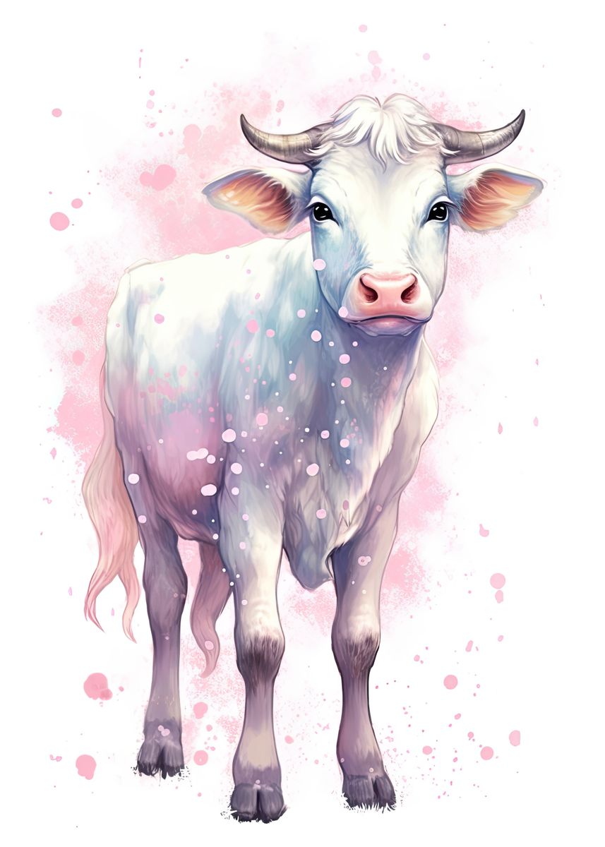 'Watercolor Baby Cow Calf' Poster, picture, metal print, paint by ...