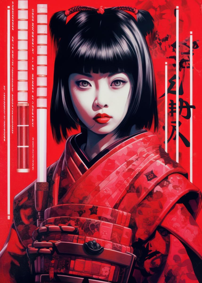 'Red Geisha Samurai' Poster, picture, metal print, paint by Lootprint ...