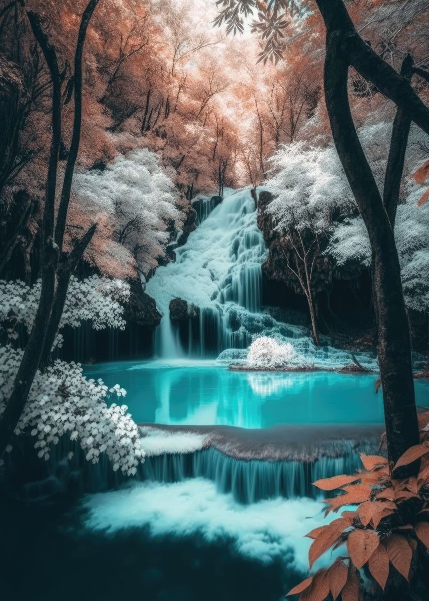 'waterfall' Poster, picture, metal print, paint by Freddie | Displate