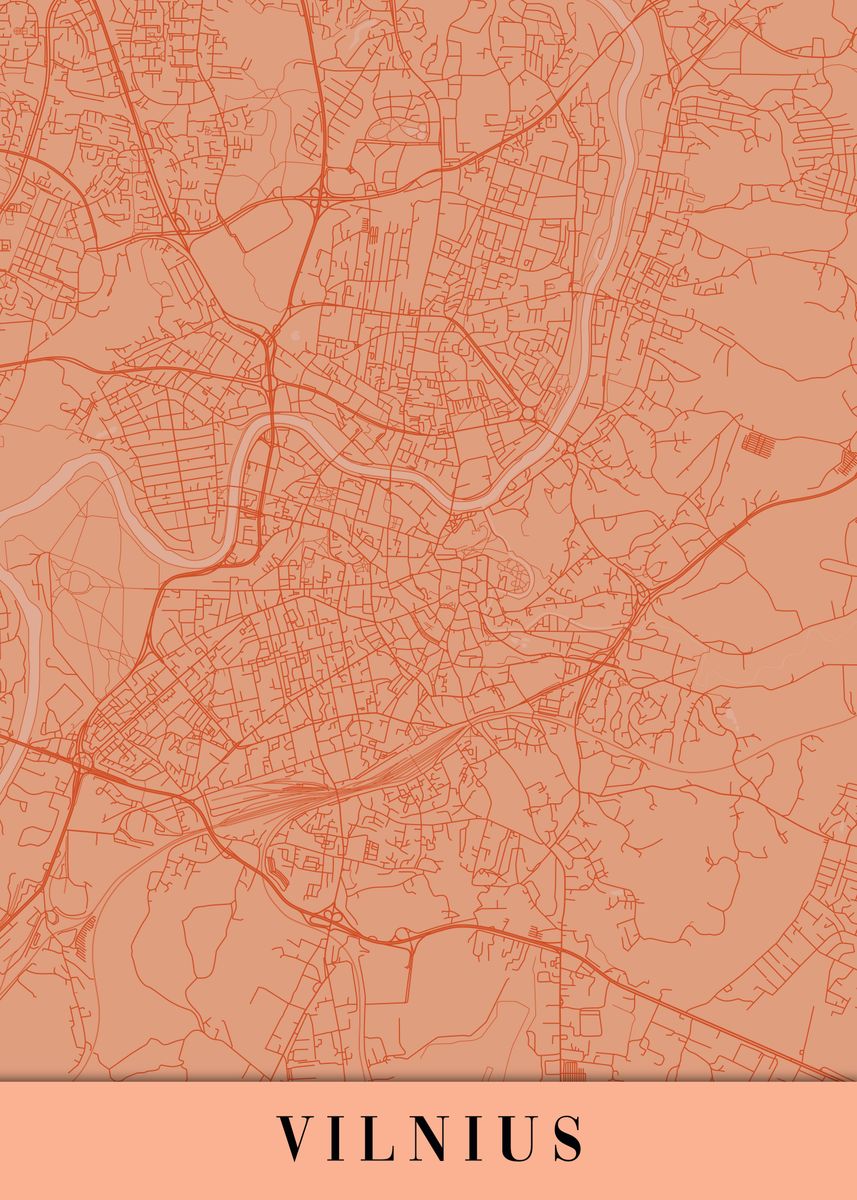 'Vilnius Orange Map' Poster, picture, metal print, paint by dkDesign | Displate