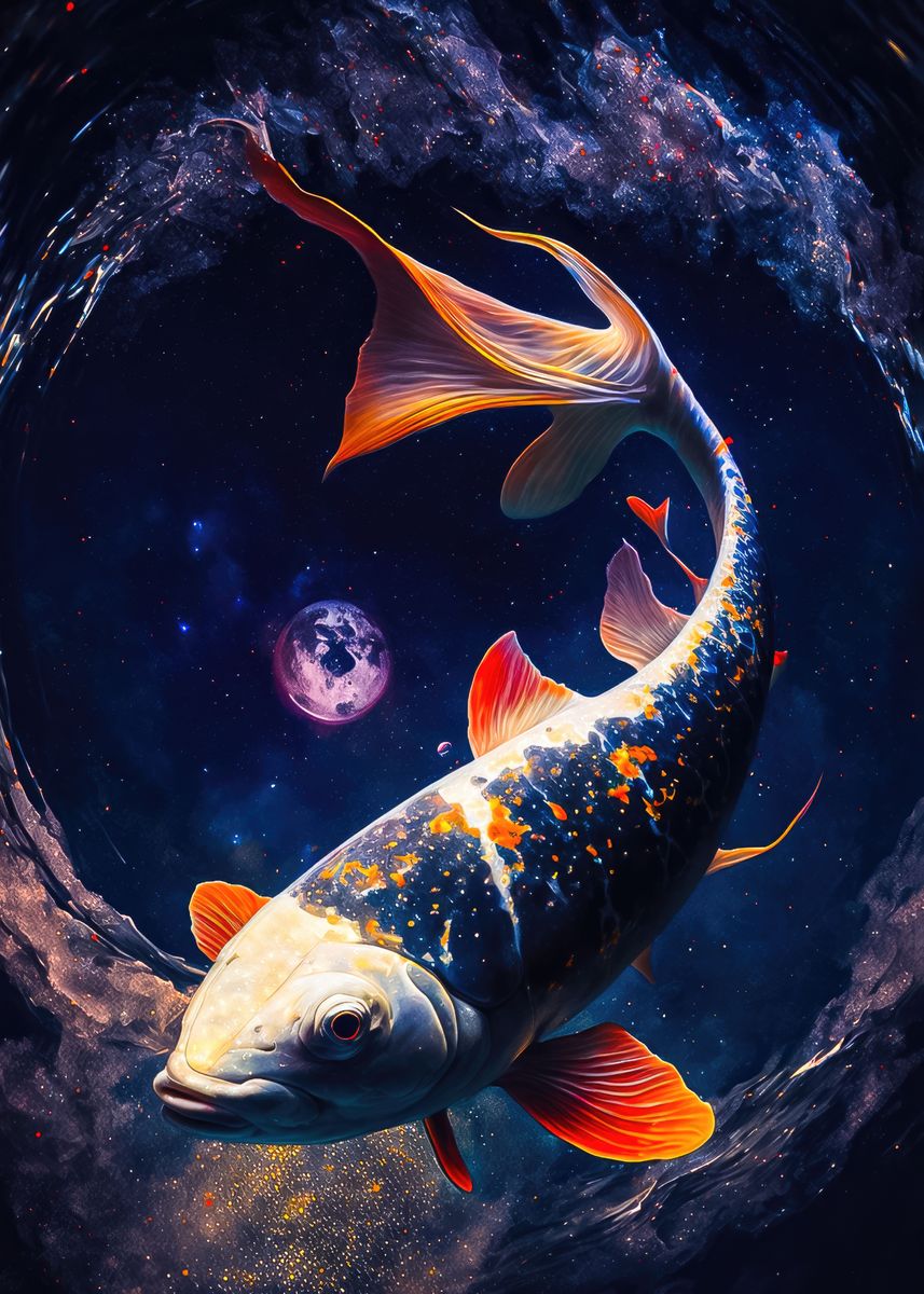 'Cosmic Koi 2' Poster, picture, metal print, paint by Astrodeum | Displate
