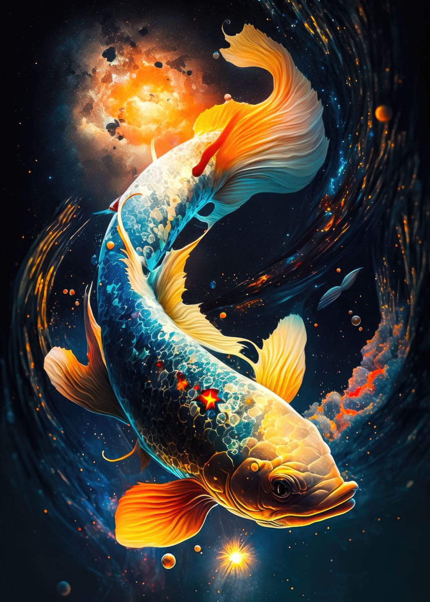 'Cosmic Koi 3' Poster, picture, metal print, paint by Astrodeum | Displate