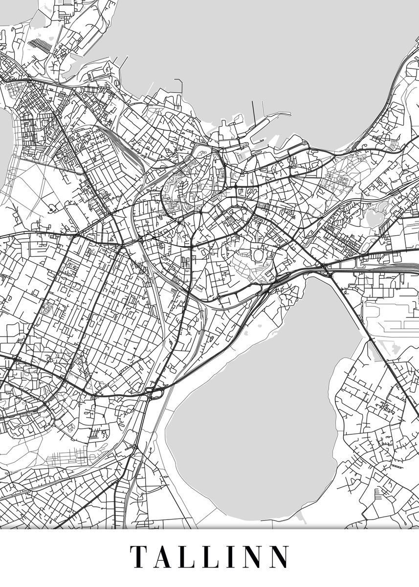 'Tallinn White Map' Poster by dkDesign | Displate
