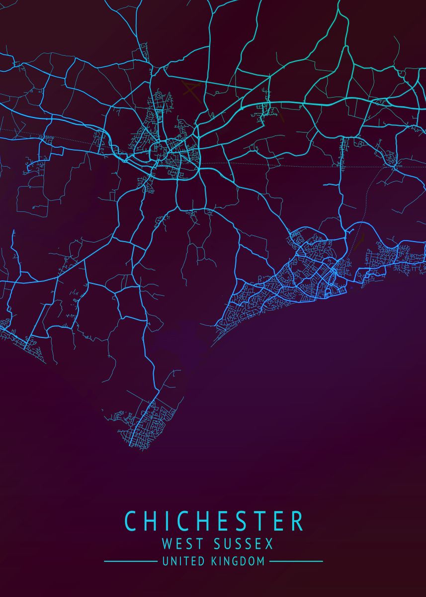 'Chichester UK City Map' Poster, picture, metal print, paint by Gigi ...