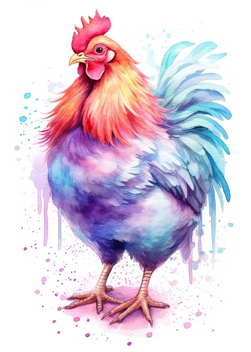 'Watercolor Chicken Art' Poster, picture, metal print, paint by ...