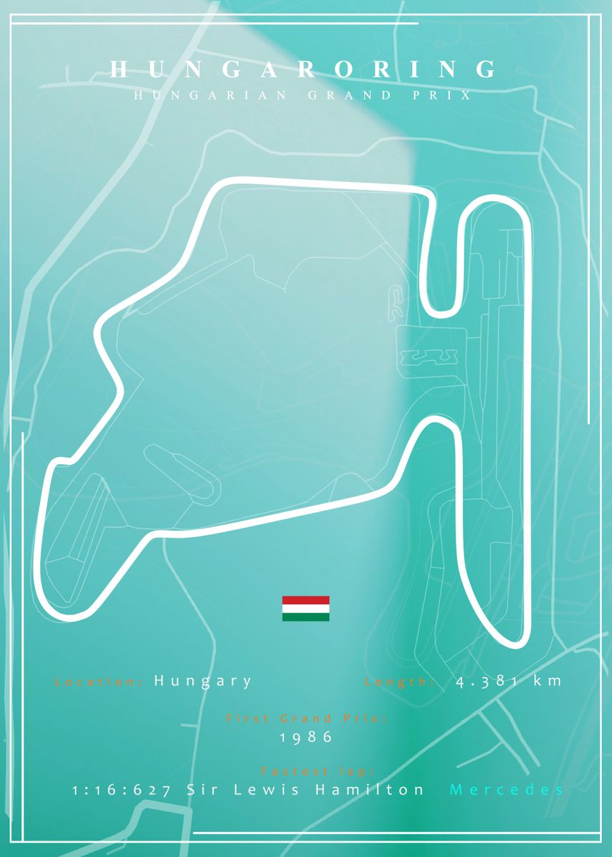 'Hungaroring F1 Track Map ' Poster, picture, metal print, paint by ...