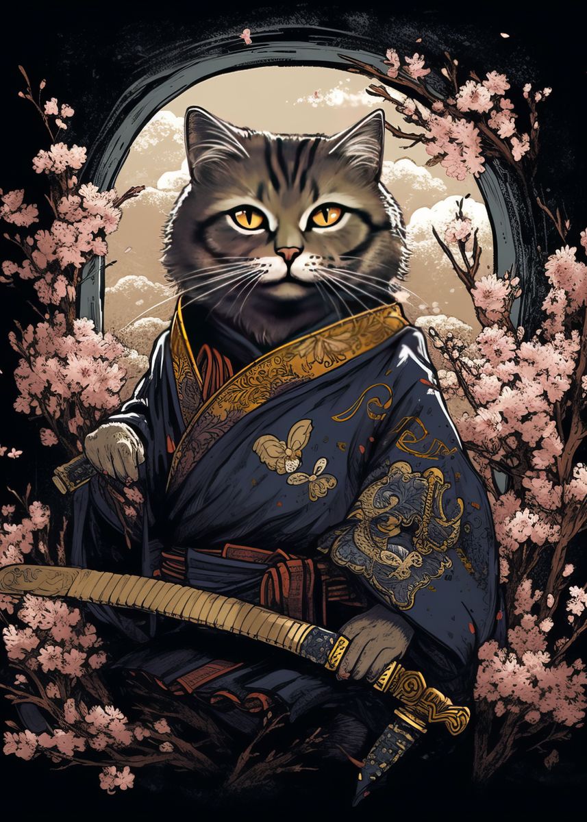 'Samurai Cat' Poster, picture, metal print, paint by Chad Walker | Displate