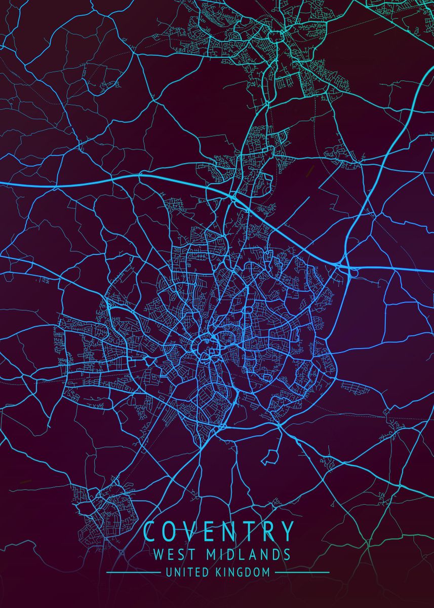 'Coventry UK City Map' Poster, picture, metal print, paint by Gigi Bgm | Displate