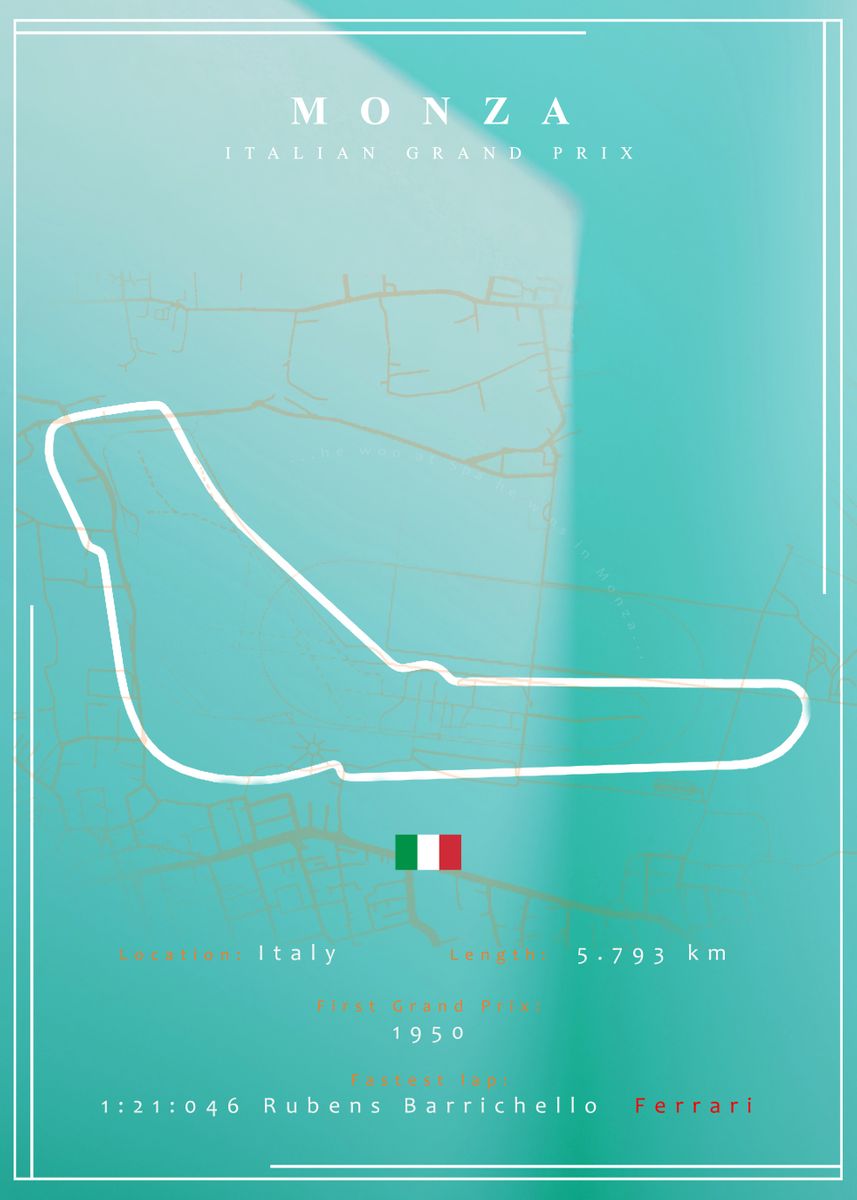 'Monza F1 Track Map ' Poster, picture, metal print, paint by Vineet ...