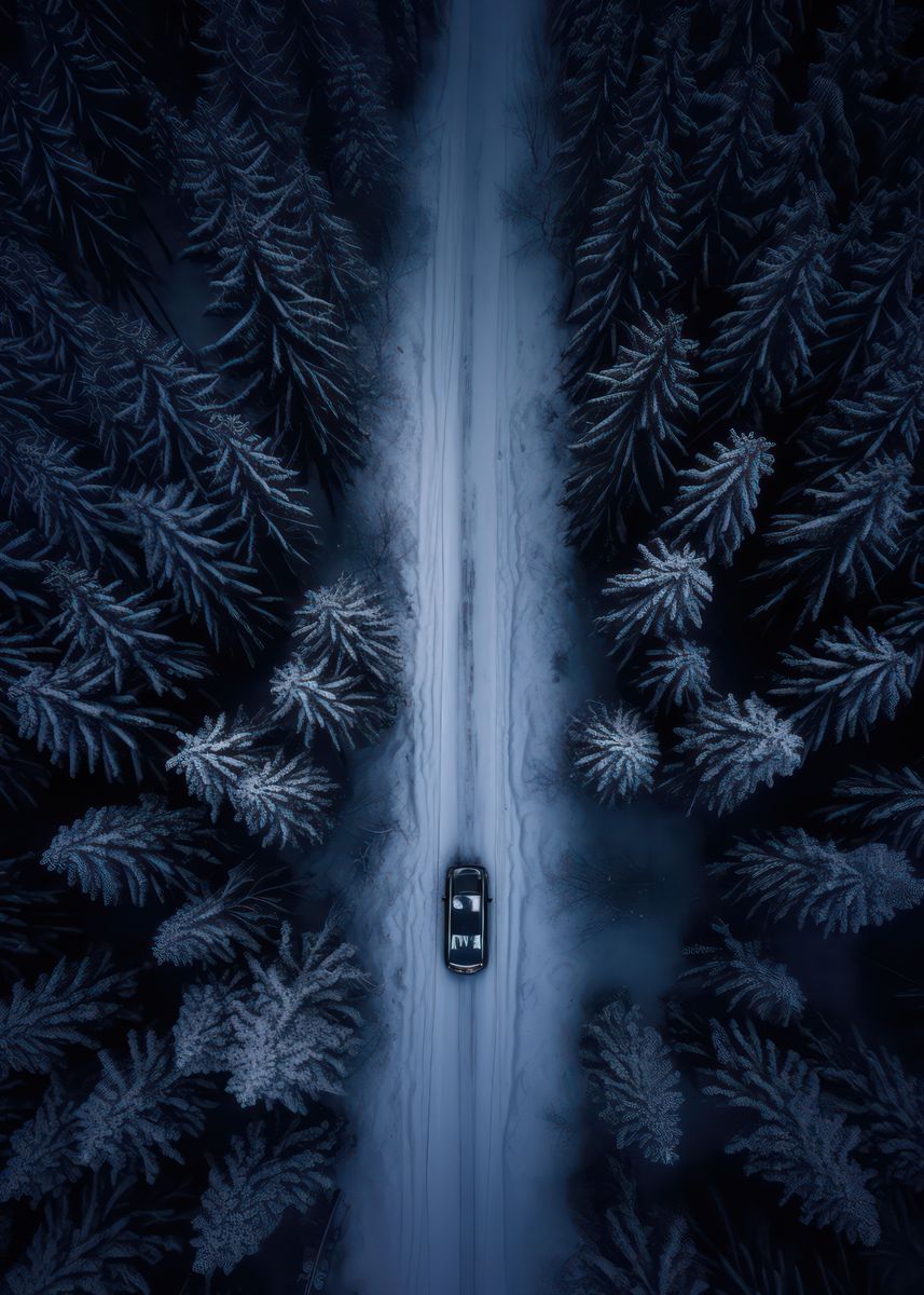 'Night Drive in Winterland' Poster, picture, metal print, paint by ...
