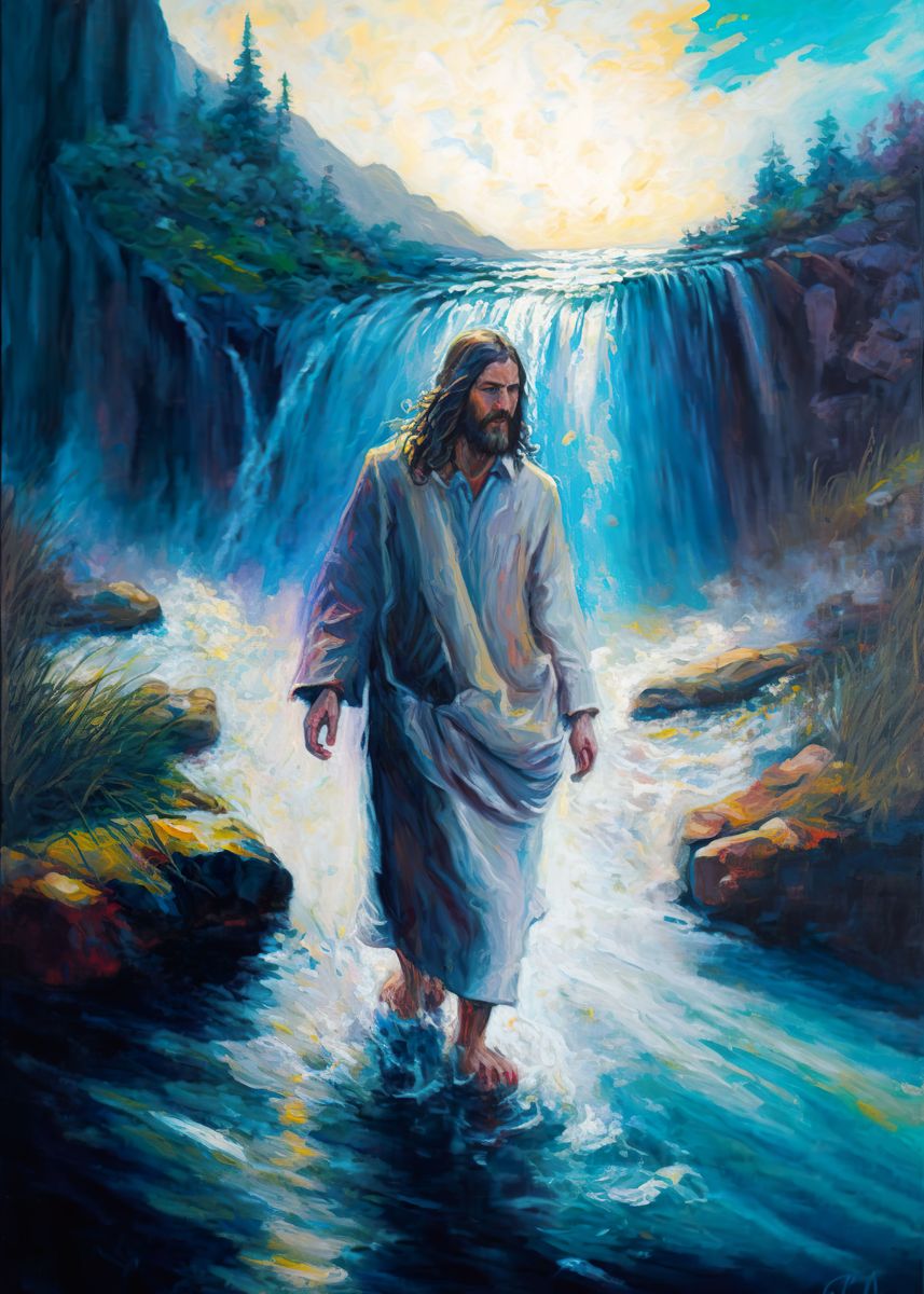 'Waterwalking Jesus' Poster, picture, metal print, paint by ...