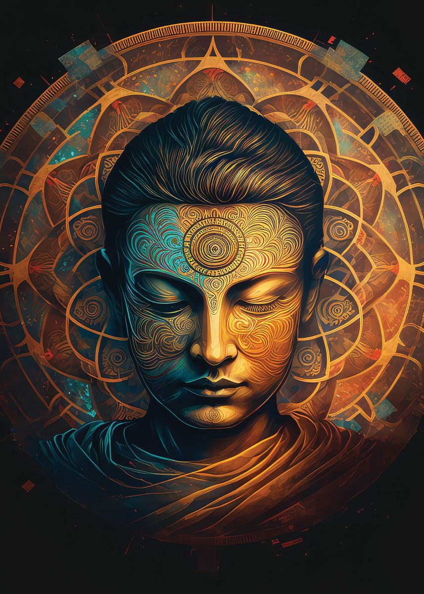 'Mindful monk modern art' Poster, picture, metal print, paint by PRANIT ...