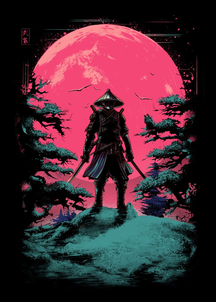 'Samurai under the moon' Poster, picture, metal print, paint by Denis ...