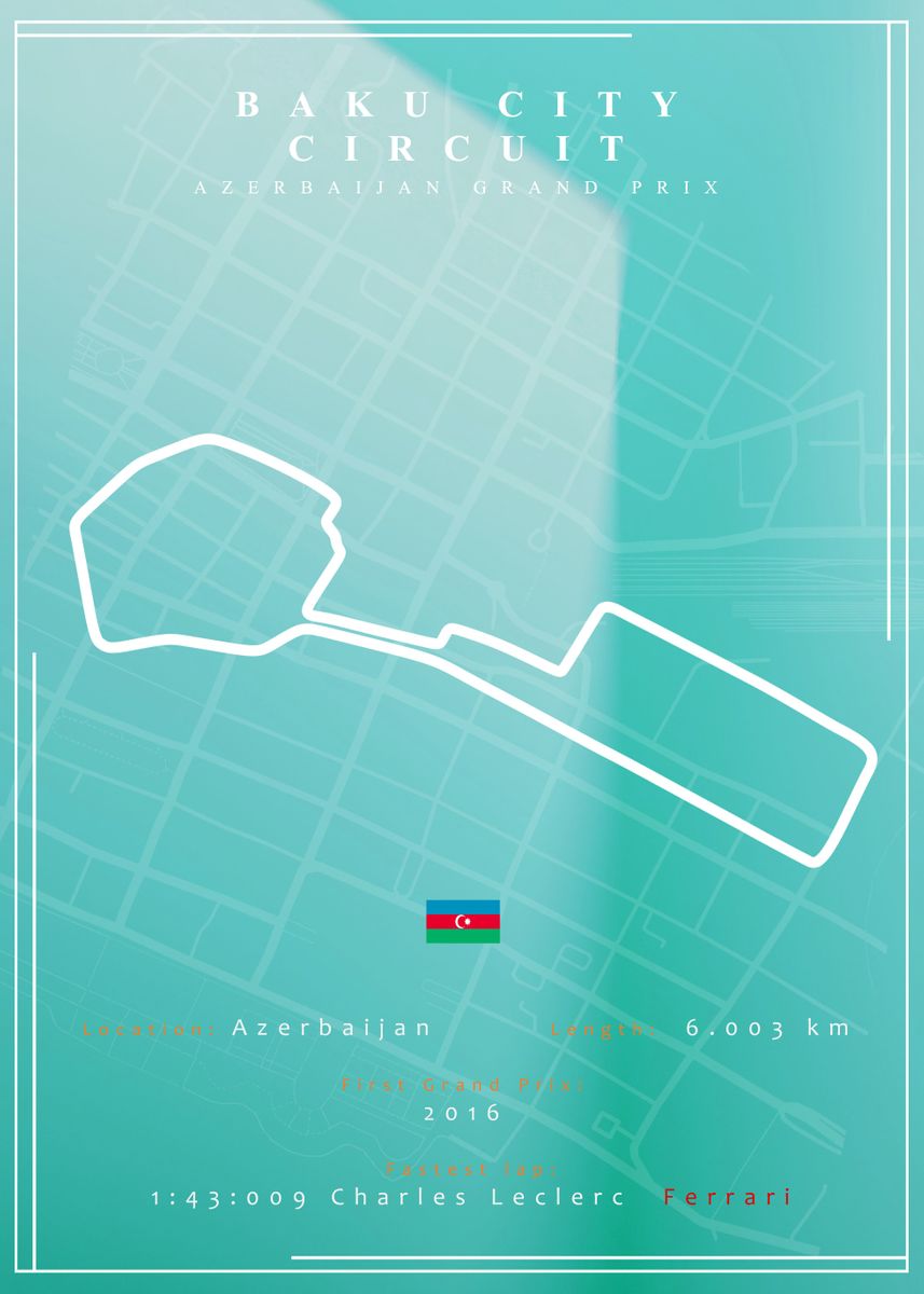 'Baku Circuit F1 Track Map ' Poster, picture, metal print, paint by ...