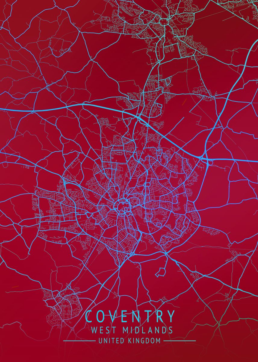 'Coventry UK City Map' Poster, picture, metal print, paint by Gigi Bgm ...