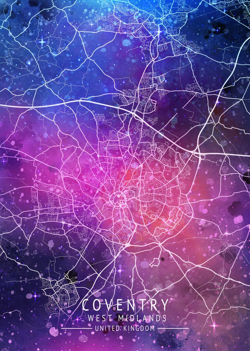 'Coventry UK City Map' Poster, picture, metal print, paint by Gigi Bgm ...