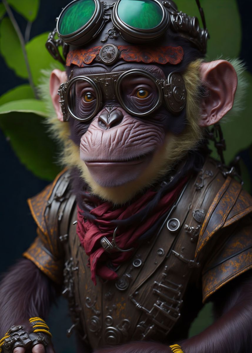 'Cute Monkey Steampunk' Poster, picture, metal print, paint by Sergey ...