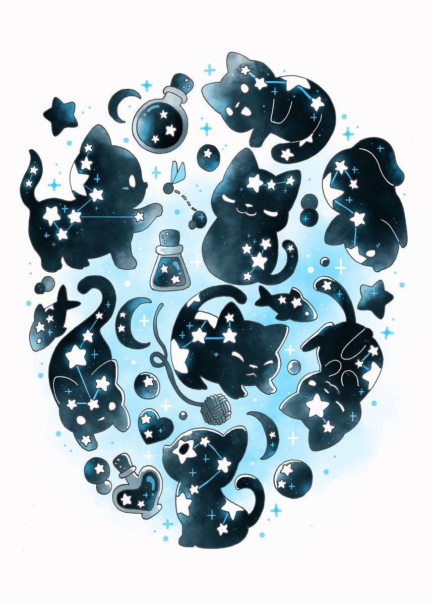 'Black Cat Stars' Poster, picture, metal print, paint by Valentina ...
