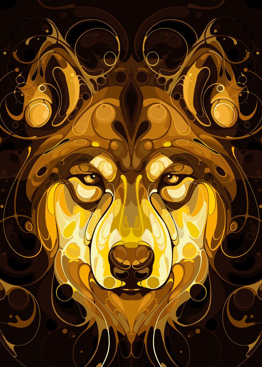'Gold Wolf' Poster, picture, metal print, paint by ISA TERESA | Displate