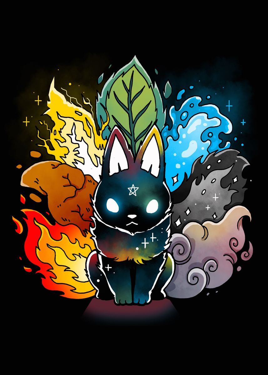 'Elements Cats' Poster, picture, metal print, paint by Valentina Fabbri | Displate