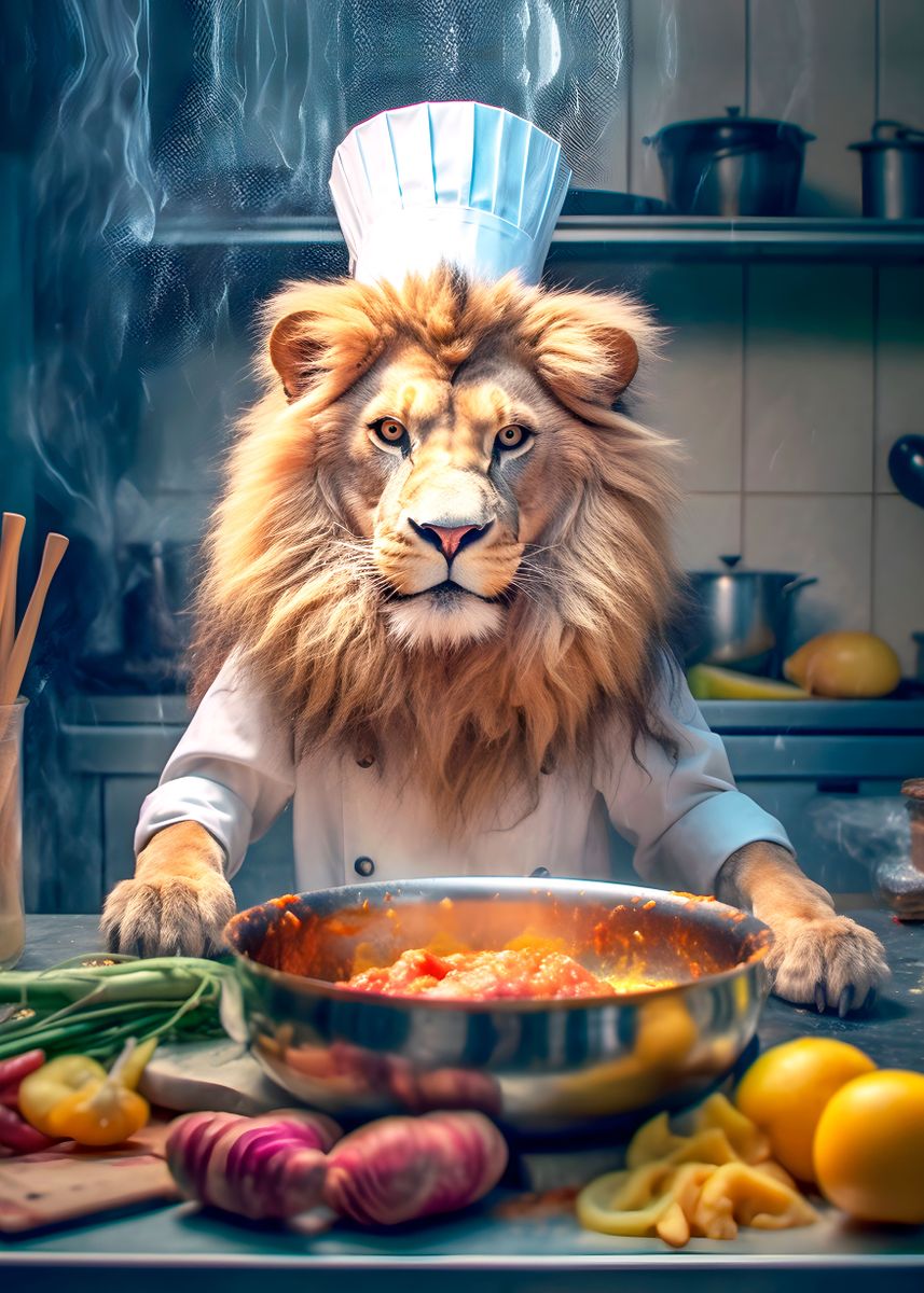 'Lion cooking kitchen' Poster by Yolanda Martinez | Displate