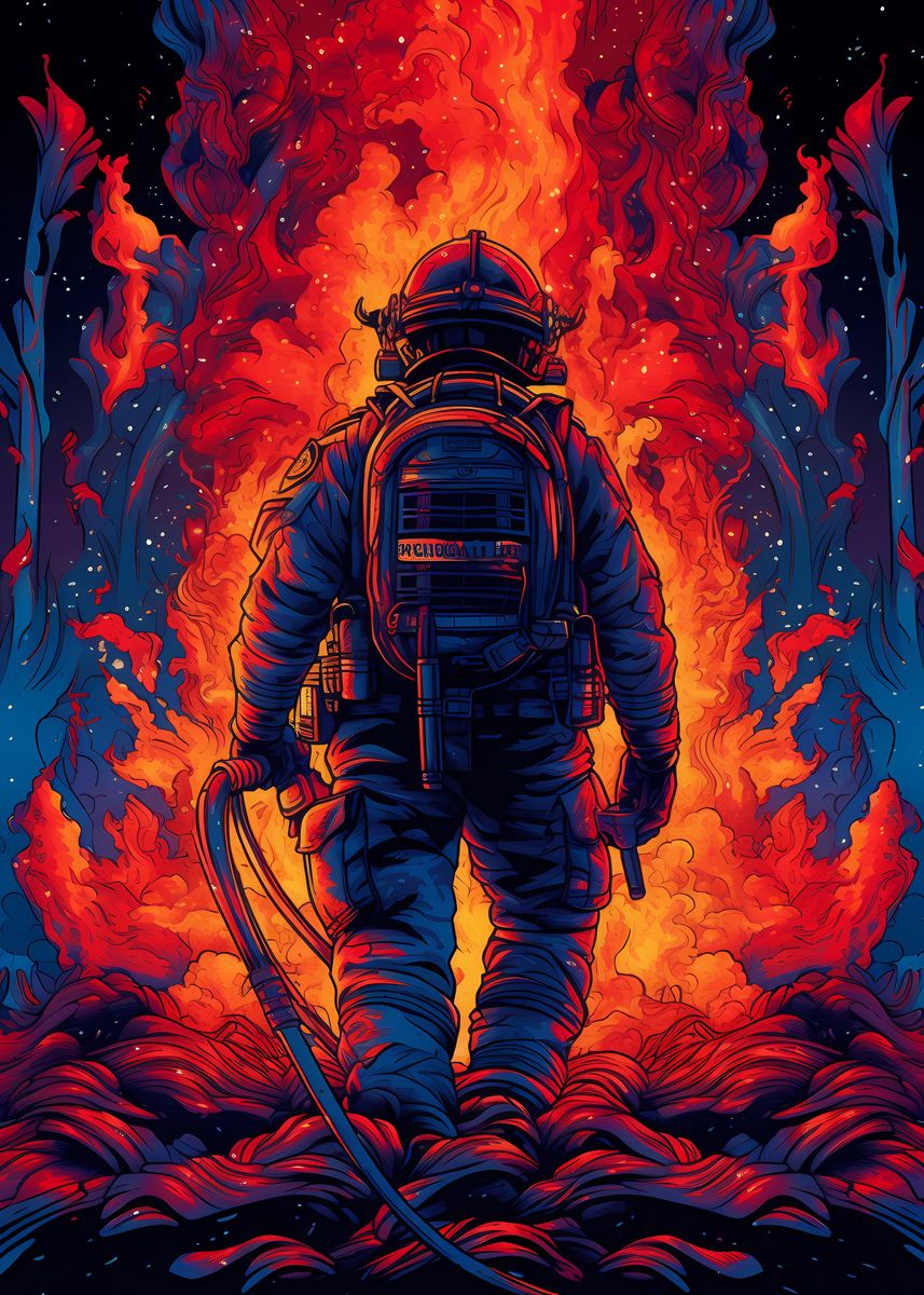 'Firefighter Flame' Poster, picture, metal print, paint by AnHa | Displate