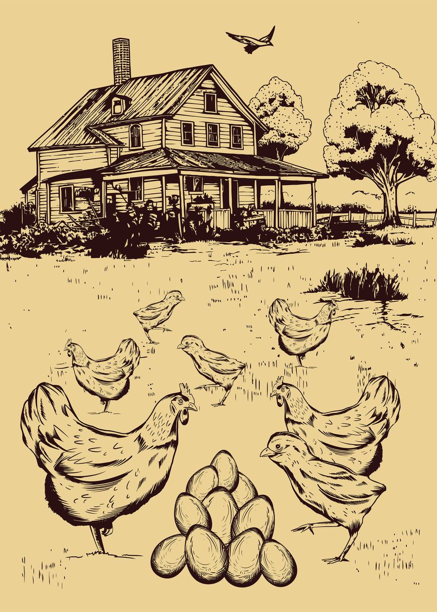 'Chicken Farm' Poster, picture, metal print, paint by Cool Worker ...