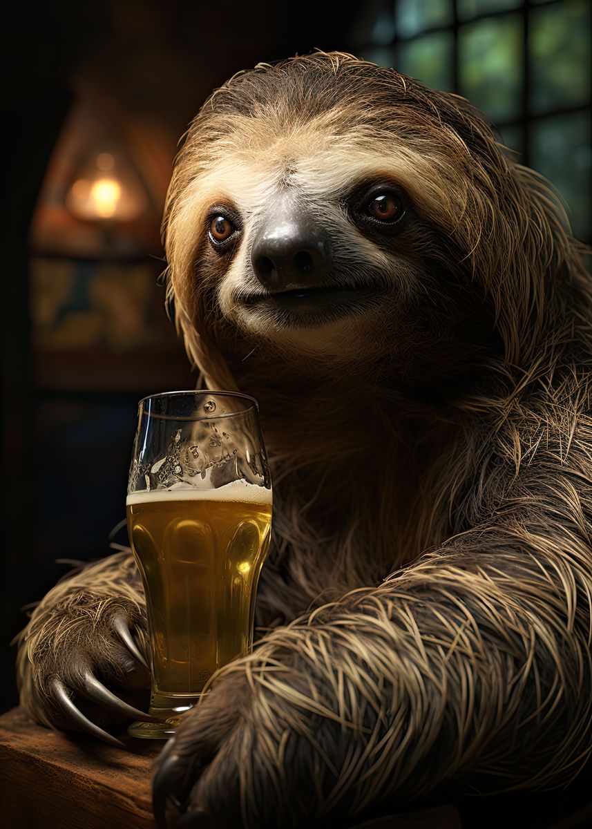 'Pub Sloth' Poster, picture, metal print, paint by Jensen Art Co | Displate
