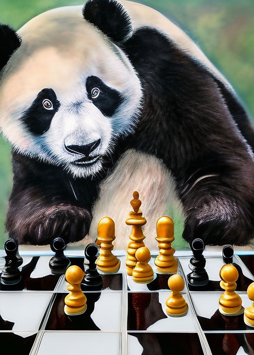 'Panda playing Chess' Poster, picture, metal print, paint by Sloka ...
