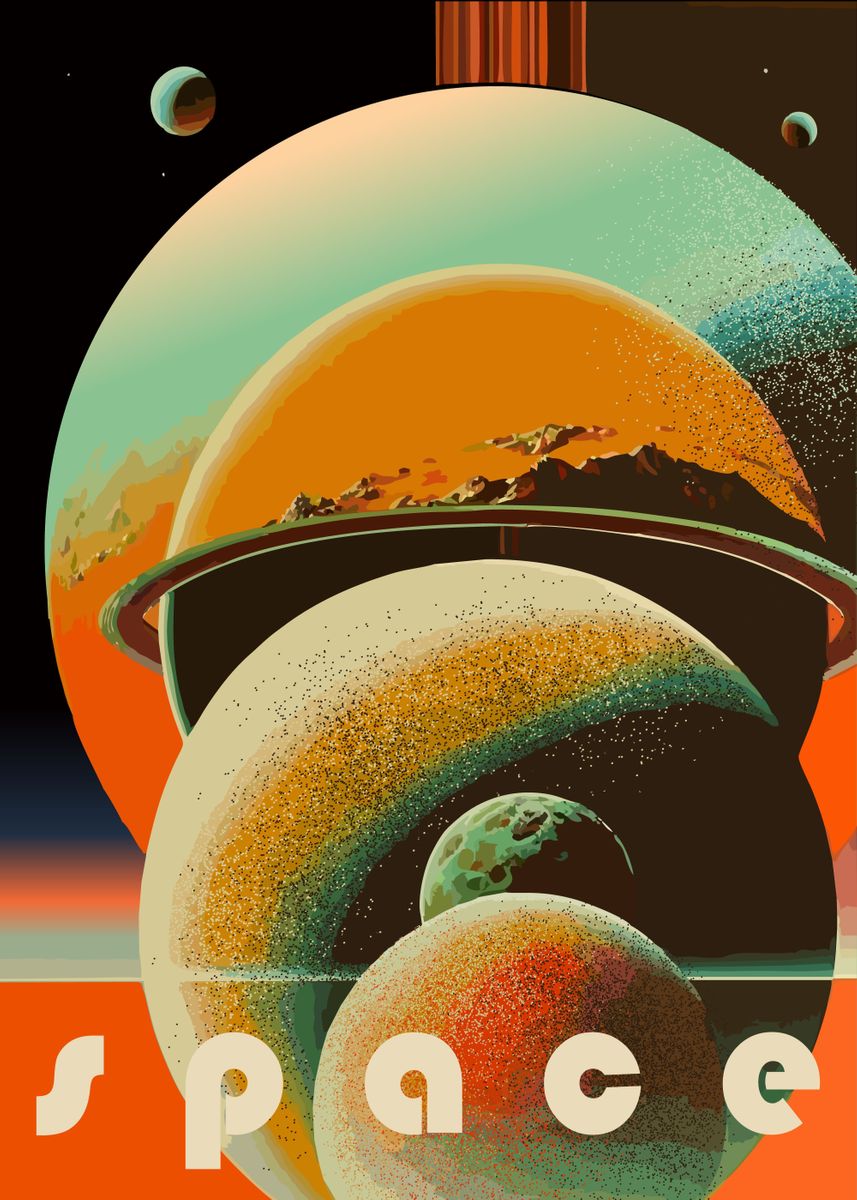 'Retro Space Poster' Poster, picture, metal print, paint by ...