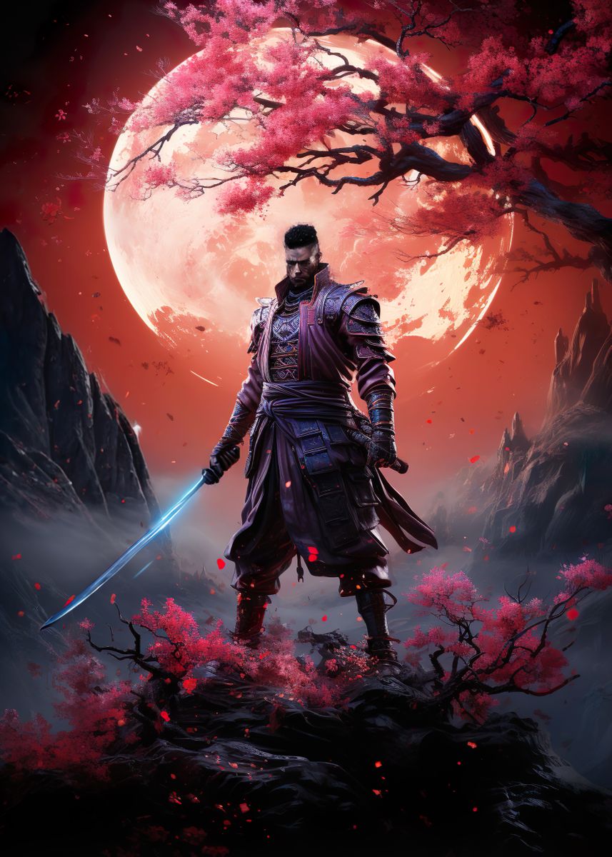 'Moonlight Japanese Samurai' Poster, picture, metal print, paint by ...