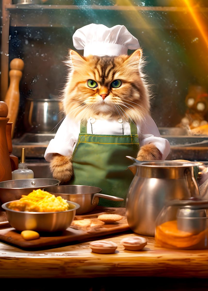'Cat cooking kitchen' Poster, picture, metal print, paint by Yolanda ...