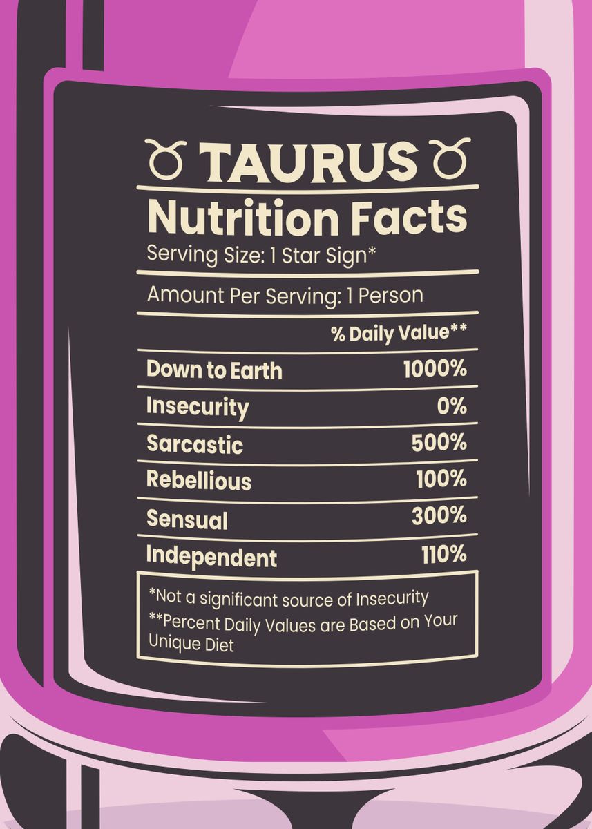 'Taurus Nutrition Facts' Poster by XandYart | Displate