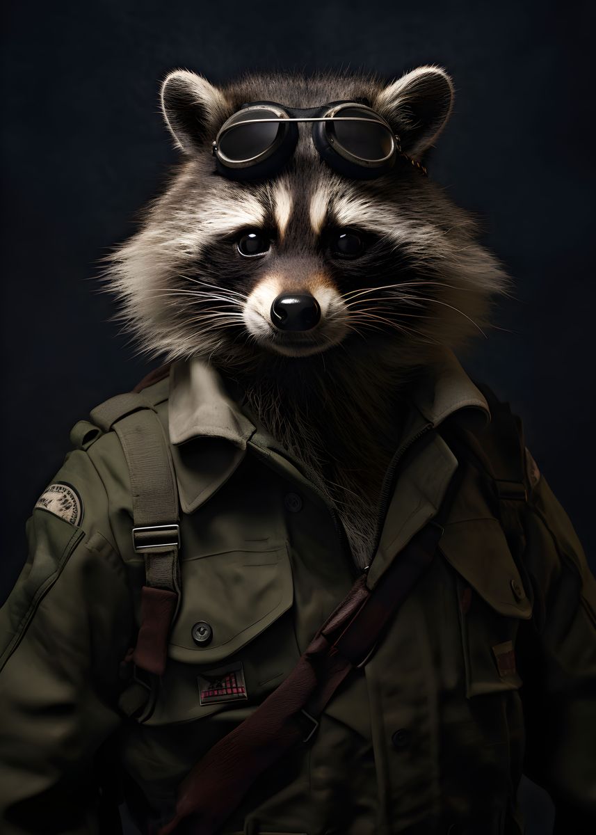 'Military Raccoon' Poster, picture, metal print, paint by Makadur ...