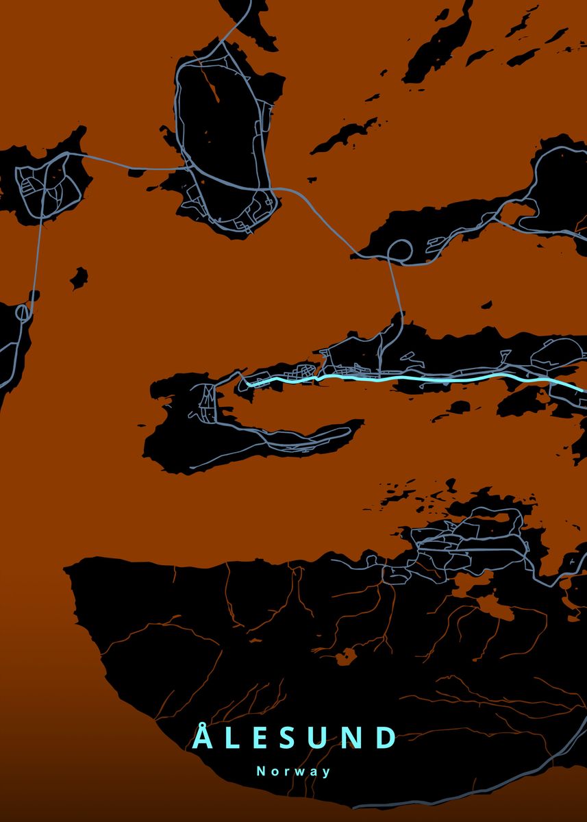 'Alesund Norway Map' Poster, picture, metal print, paint by Deeo | Displate