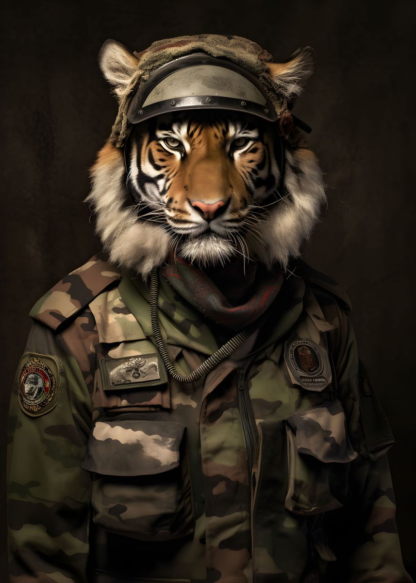 'Military Tiger' Poster, picture, metal print, paint by Makadur | Displate