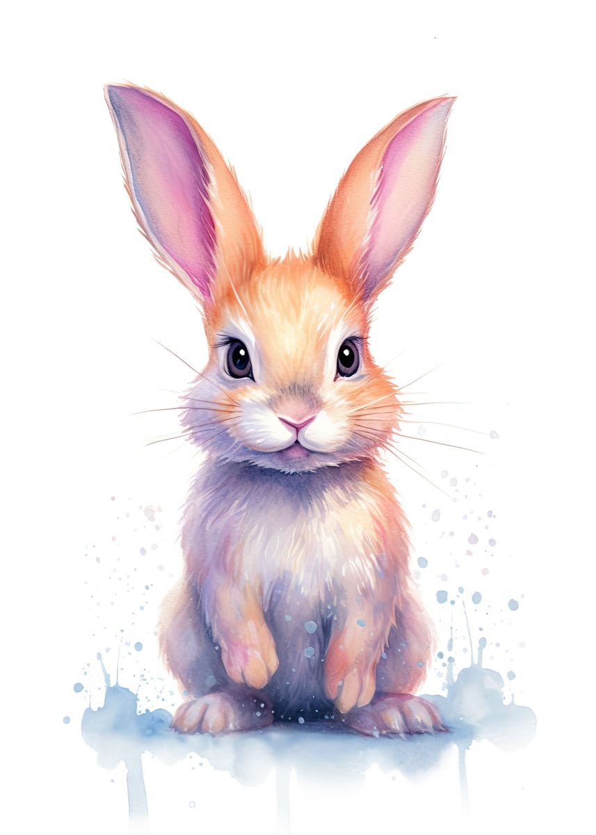 'Cute Pastel Baby Rabbit' Poster, picture, metal print, paint by ...
