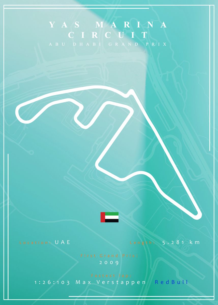 'Yas Marina F1 Track Map ' Poster by Vineet Suresh | Displate