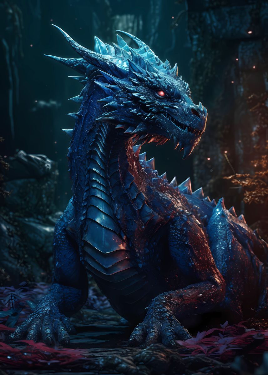 'Blue Dragon' Poster, picture, metal print, paint by Frank Hirschle | Displate