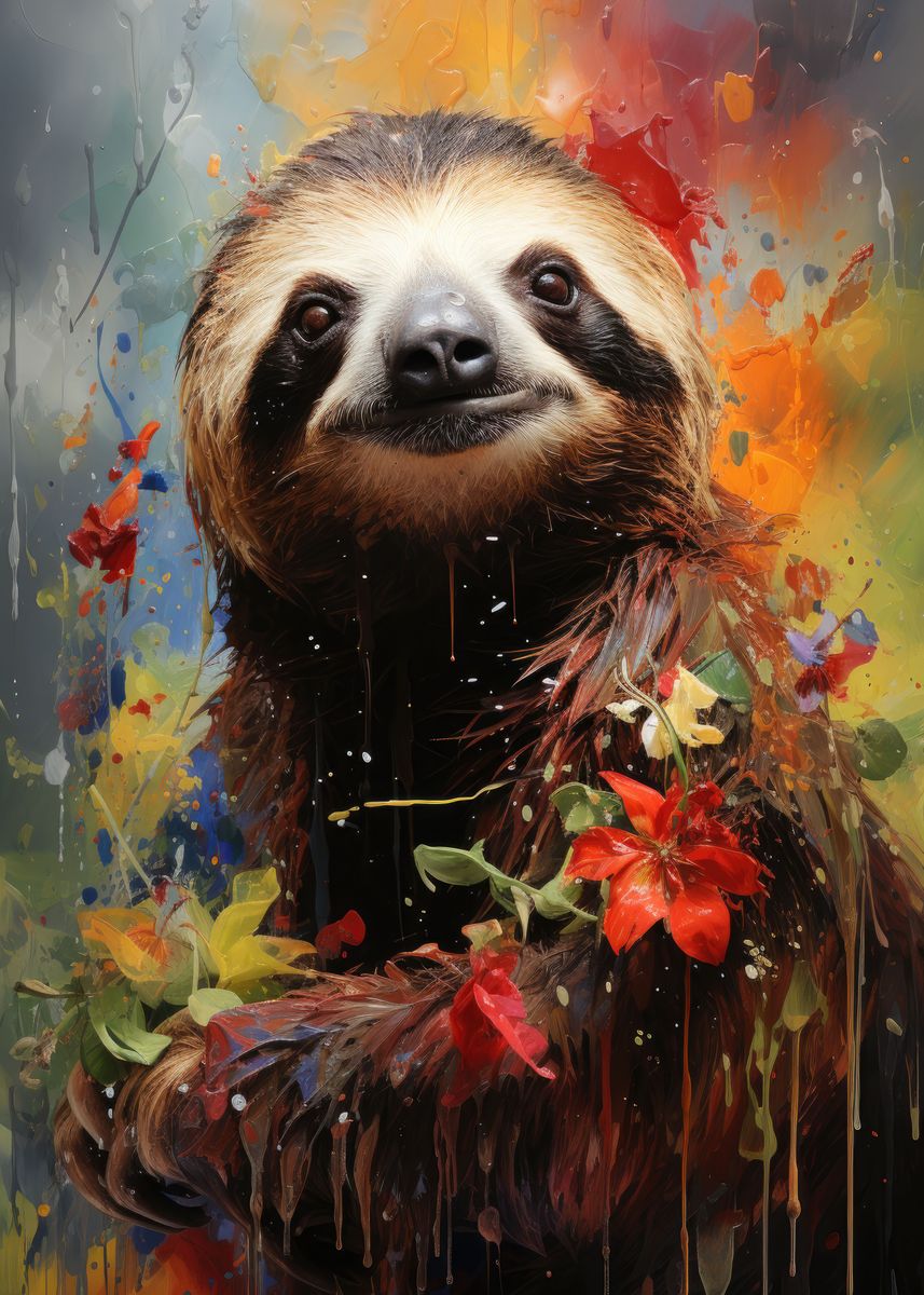 'Tropical Floral Sloth' Poster, picture, metal print, paint by Jensen ...