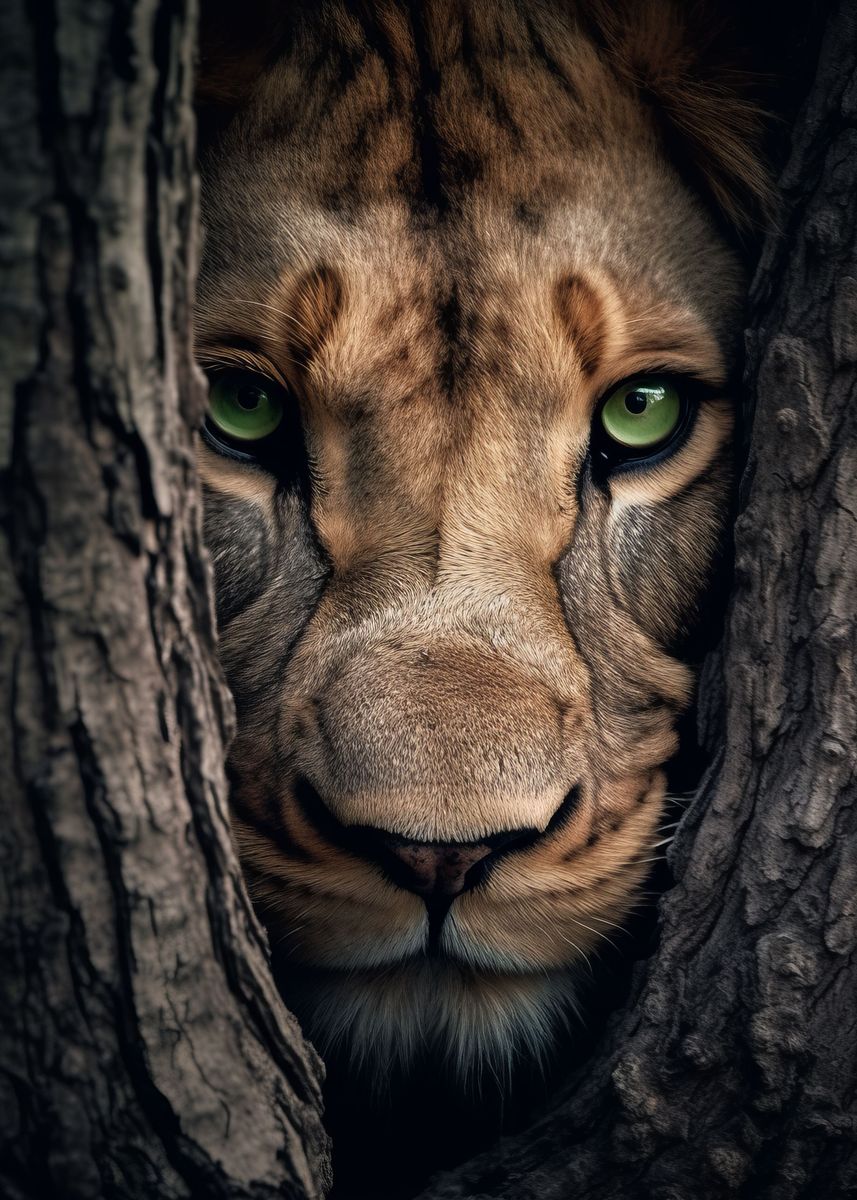 'Beautiful Lioness Hiding' Poster, picture, metal print, paint by ...