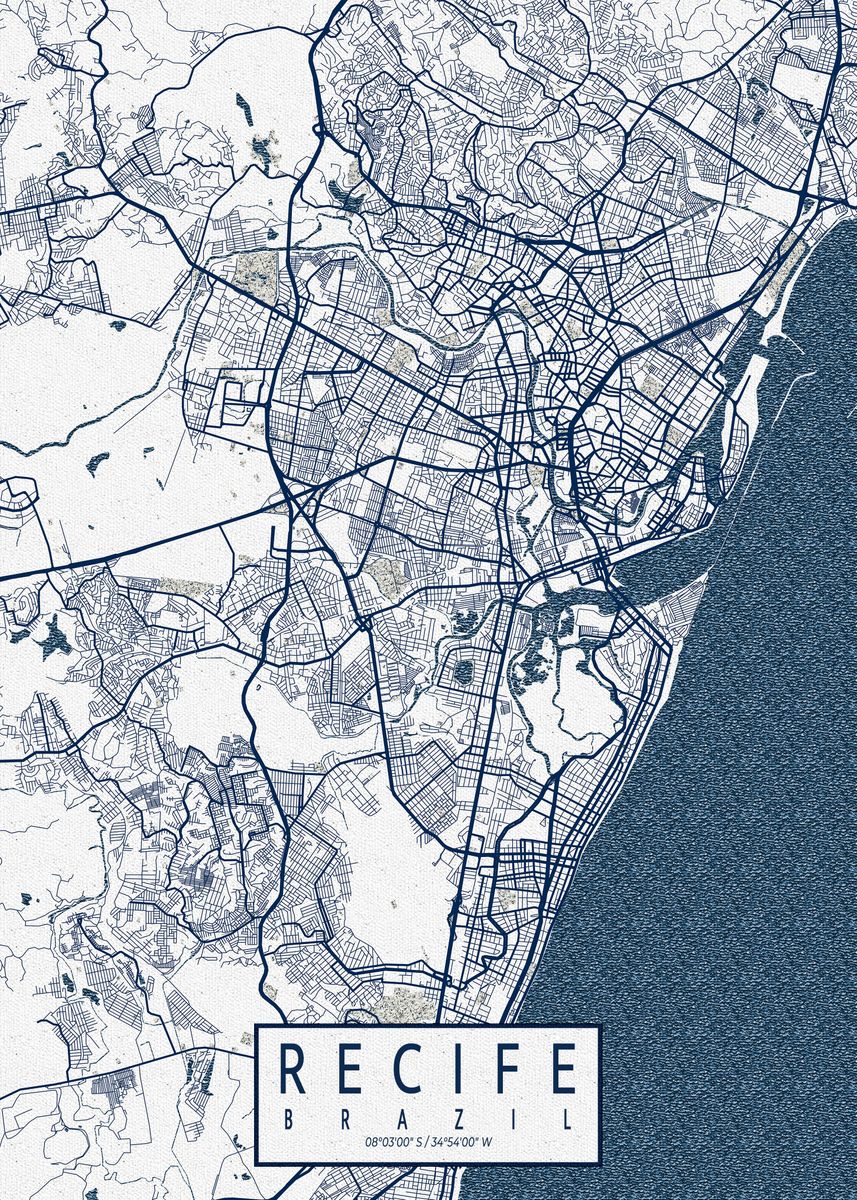 'Recife City Map Coastal' Poster, picture, metal print, paint by deMAP ...
