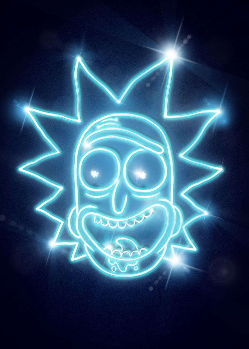 'Neon Rick Blue' Poster, picture, metal print, paint by Rick and Morty ...
