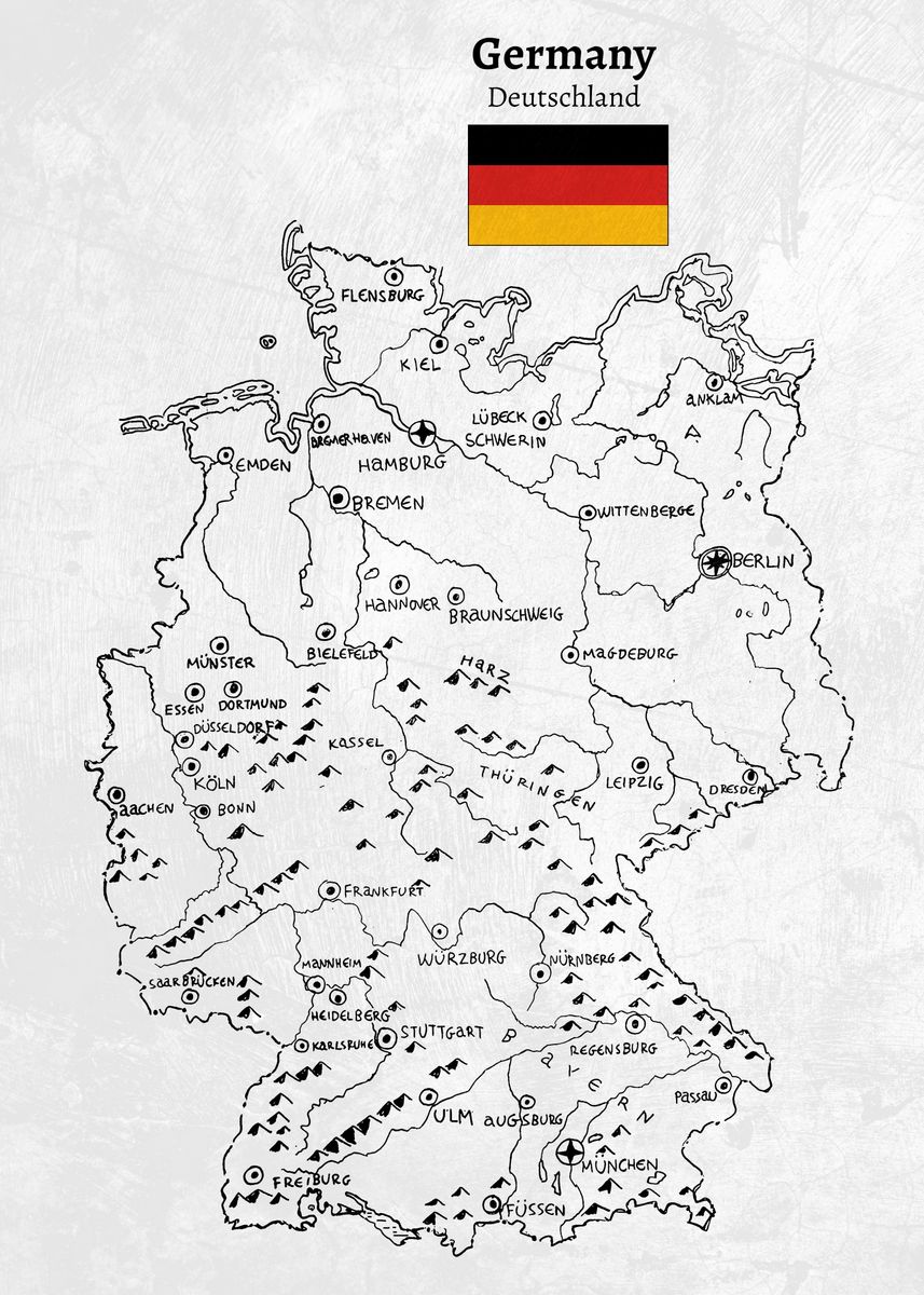 'Handdrawn Germany Map' Poster, picture, metal print, paint by Angelos ...