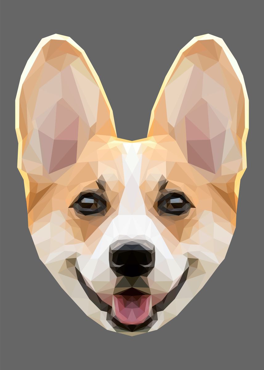 'Low Poly Corgi Dog' Poster, picture, metal print, paint by Erin ...