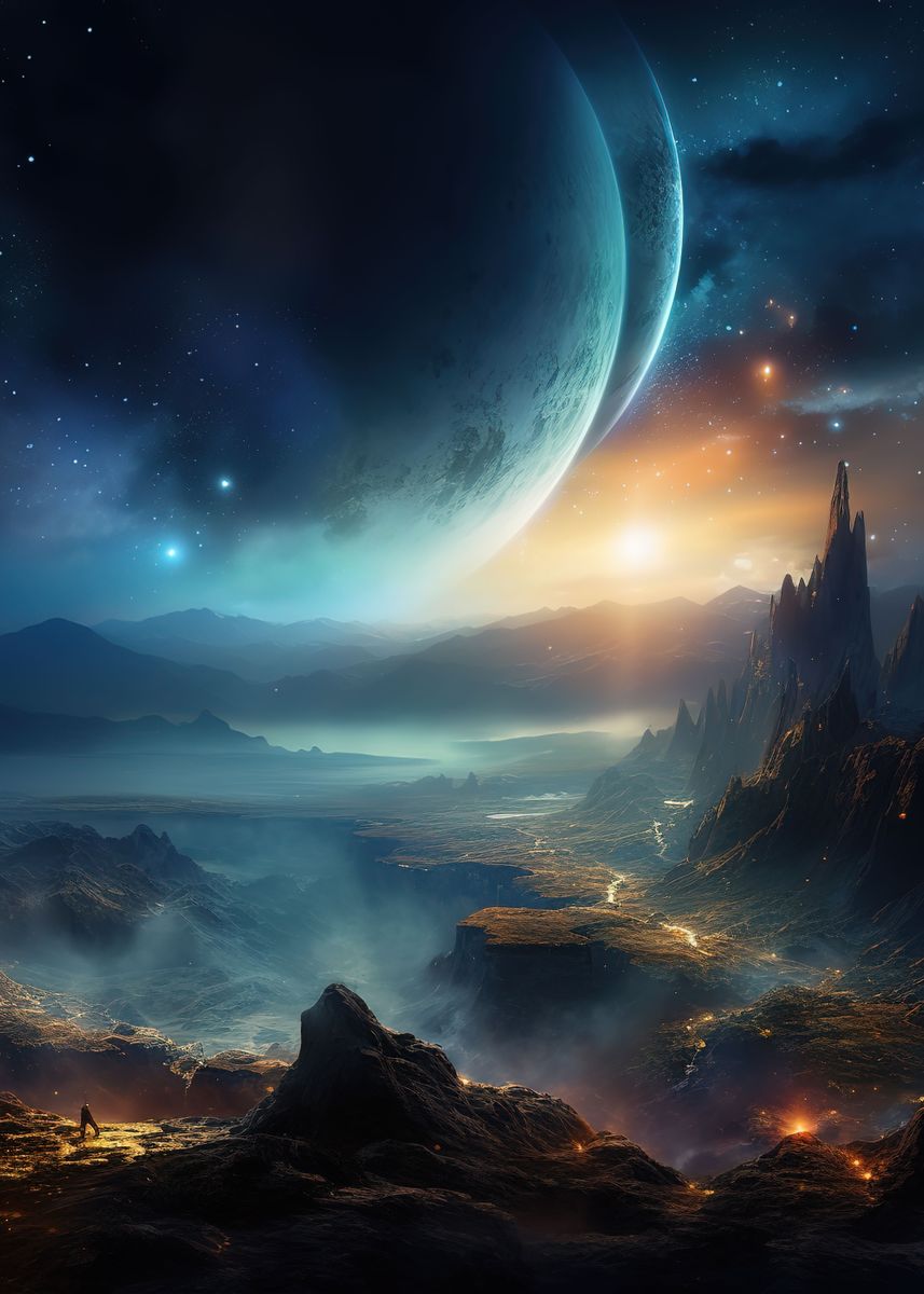 'moon galaxy landscape' Poster, picture, metal print, paint by ...