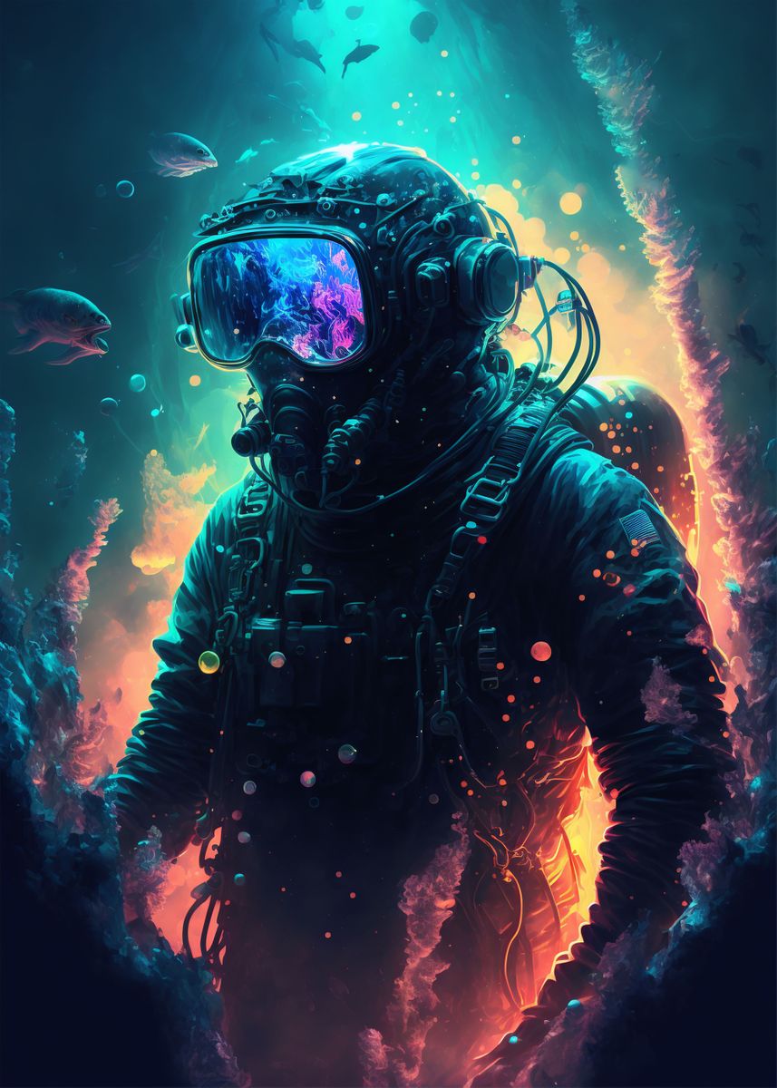 'Abstract Diver Art' Poster, picture, metal print, paint by Absuro ...