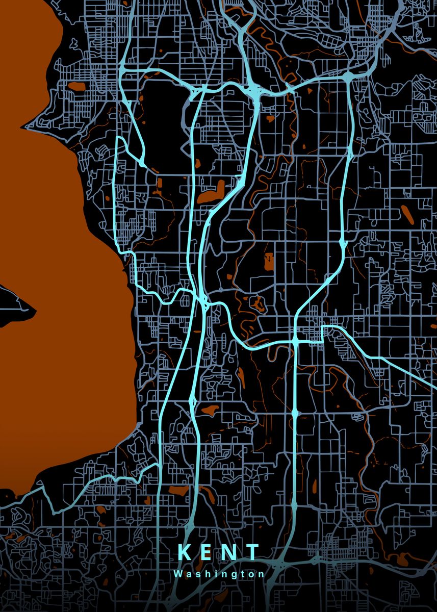 'Kent Washington Map' Poster, picture, metal print, paint by Deeo ...