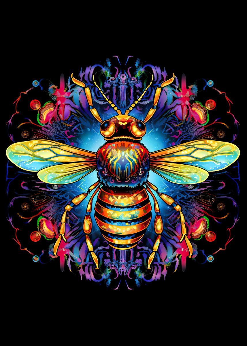 'Psychedelic bee' Poster, picture, metal print, paint by Siobhan Lamb ...
